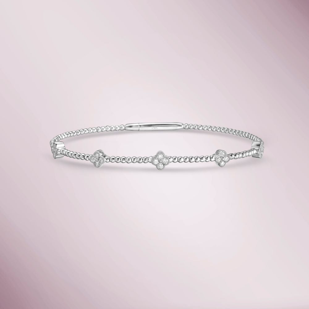 Flower Diamond Flexible Bangle Bracelet (0.43 ct.) in 14K Gold | Capucelli