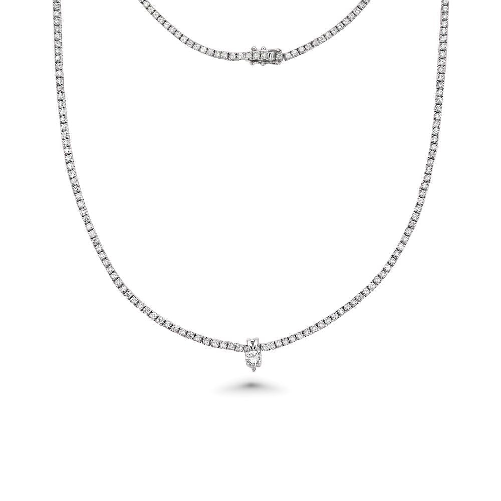 Diamond Solitaire Pendant Tennis Necklace (0.20 ct.) in 14K Gold