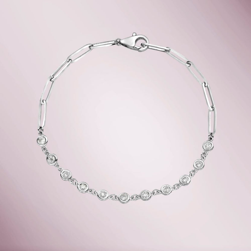 Diamond Station Bracelet With Half Paper Clip Chain Bezel Set – Capucelli