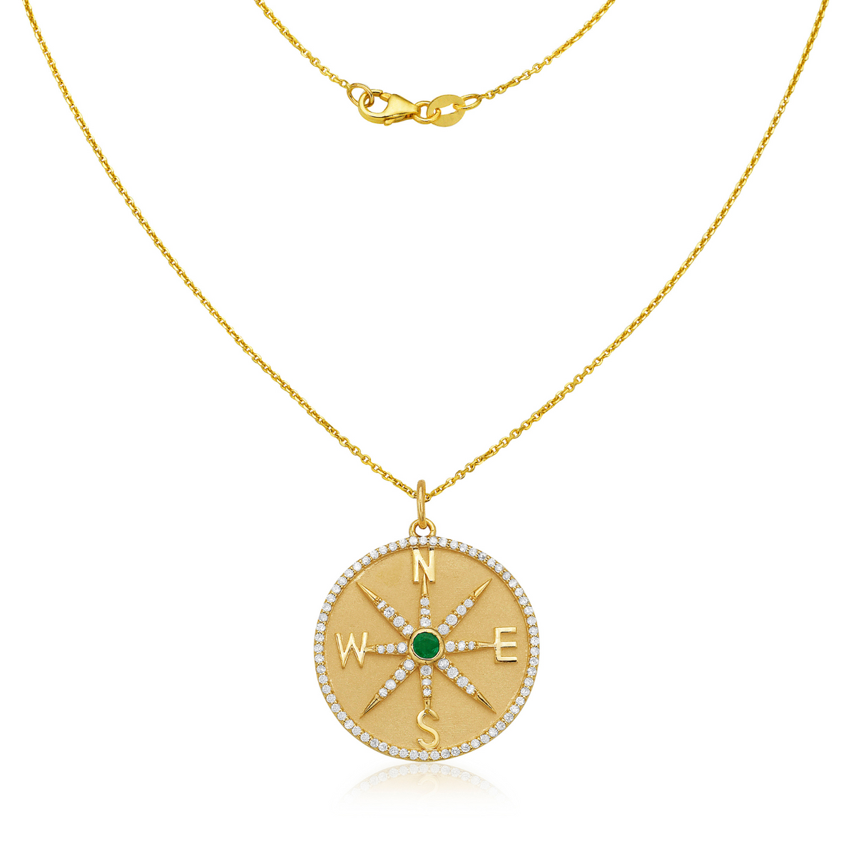 Capucelli Diamond and Emerald Medallion Compass Coin Pendant Necklace ...
