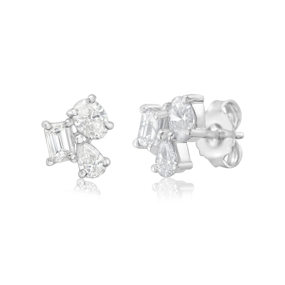 Oval, Pear & Emerald Cut Diamond Cluster Stud Earrings (0.75 ct.)