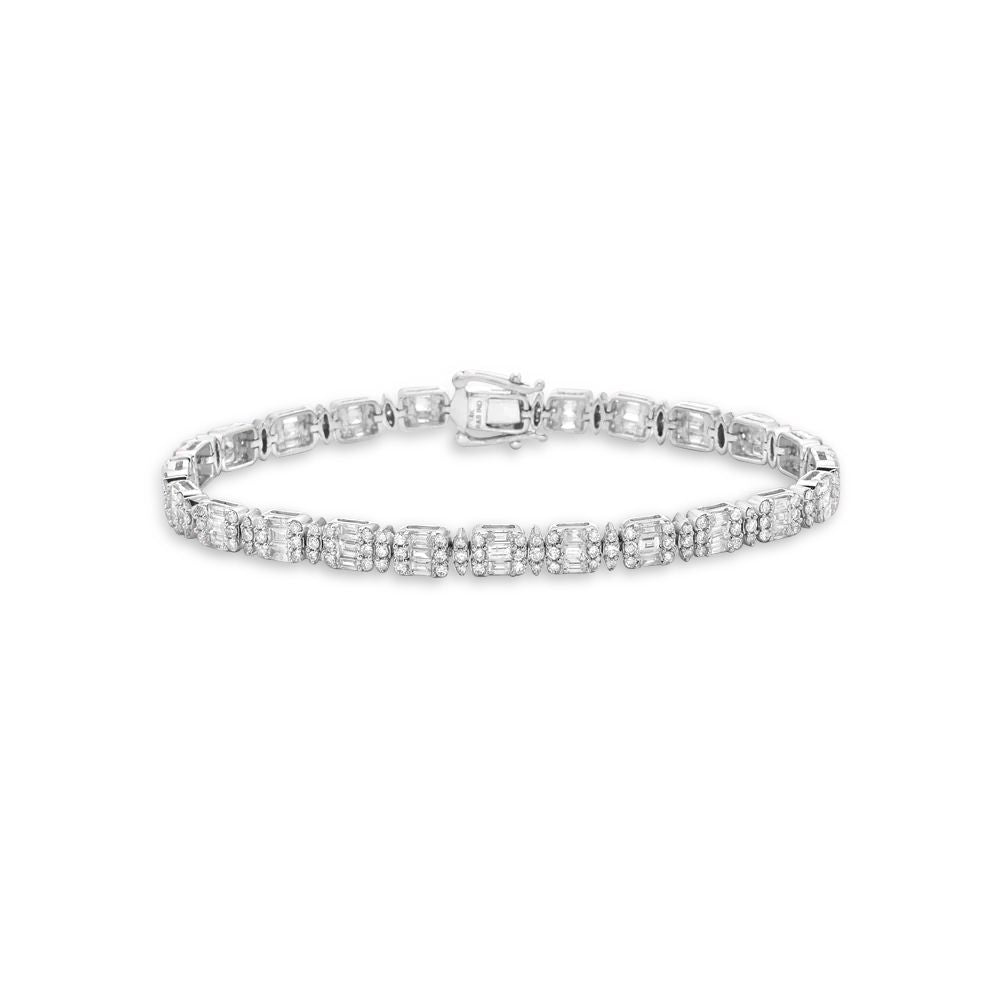 Round & Baguette Diamonds Spaced Rectangular Shape Tennis Bracelet