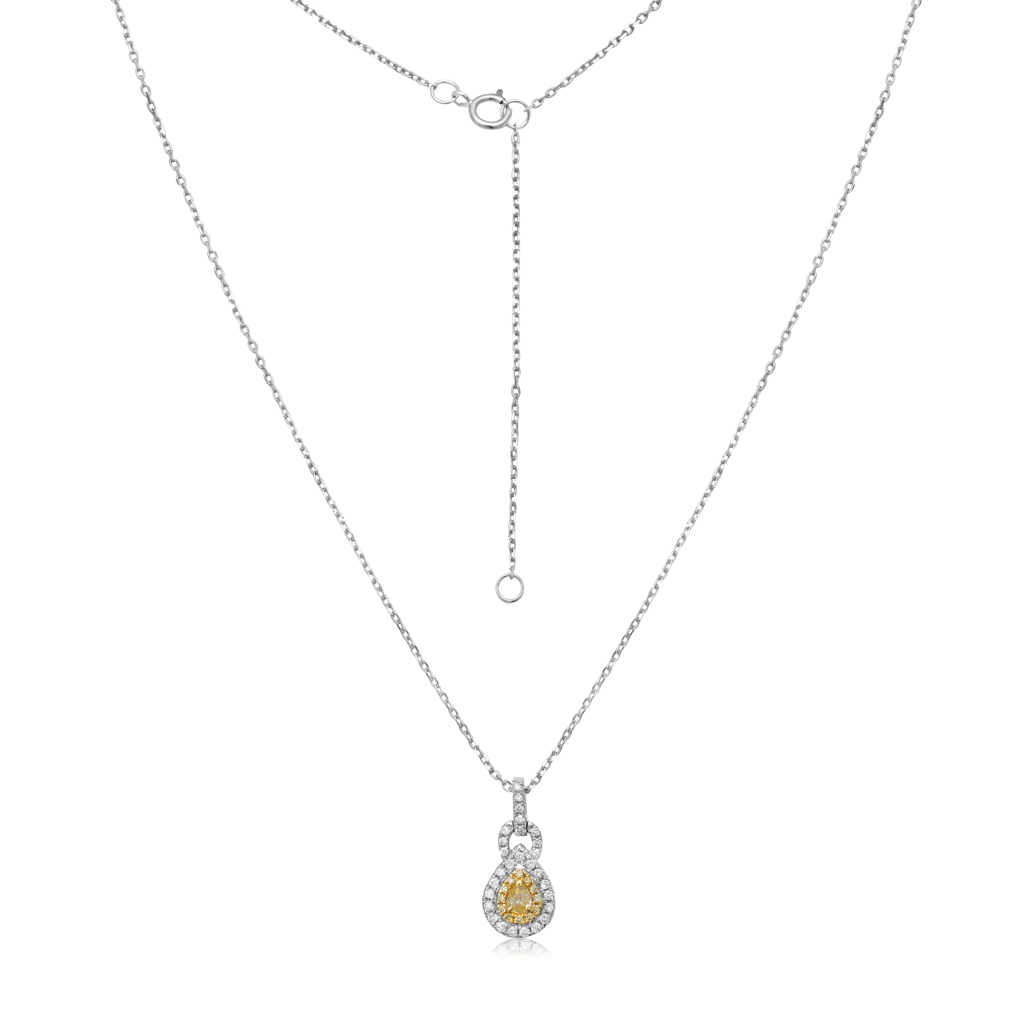 Yellow Diamond Double Halo Pear Shape Necklace (0.30 ct.) in 14K Gold ...