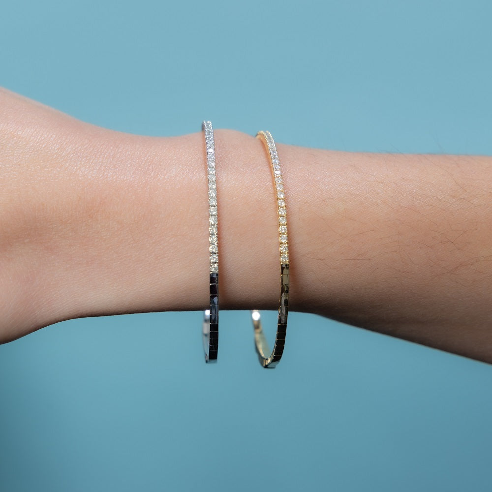 Flexible Diamond Thin Stackable Bangle Bracelet Cuff (1.00 ct.) in 14K Gold | Capucelli