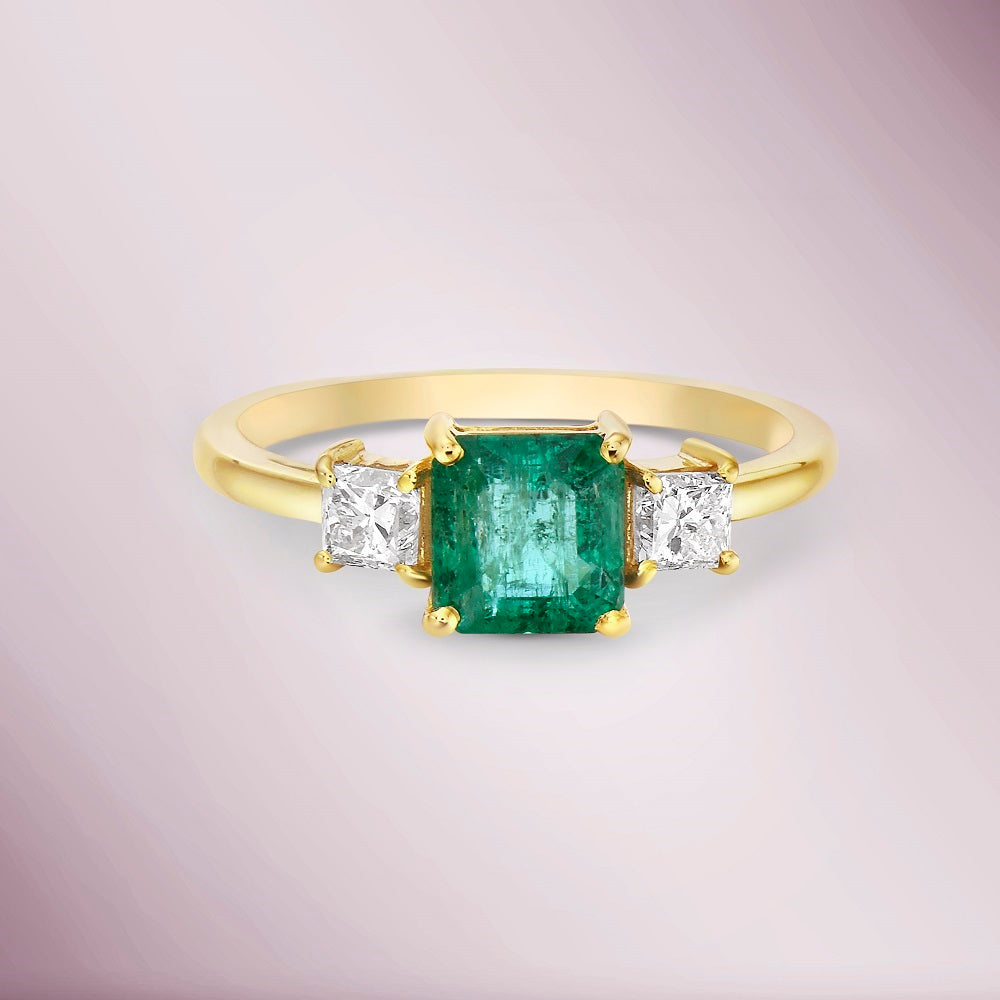 Princess Cut Emerald & Princess Cut Diamond Ring (1.70 ct.) in 14K Gold ...
