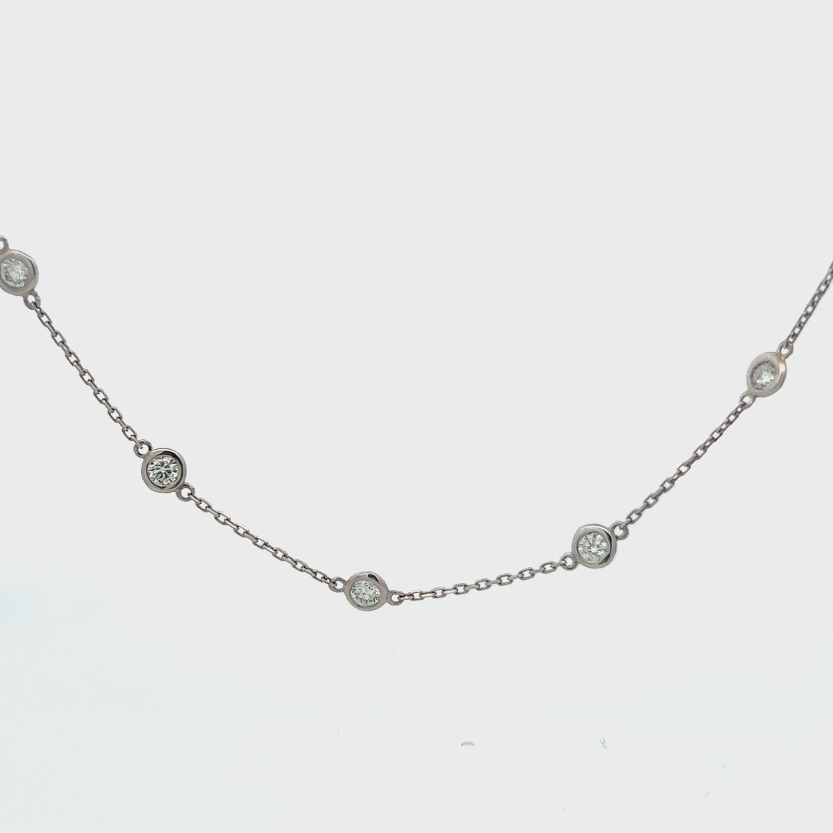 16 Stone Diamond By The Yard Necklace, Bezel Set Diamond Station Neckl ...